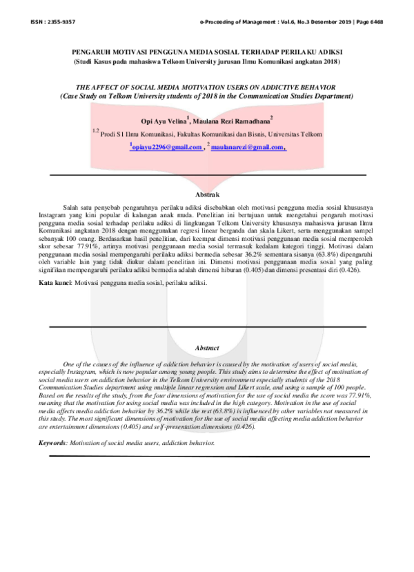 (PDF) Pengaruh Motivasi Pengguna Media Sosial Terhadap Perilaku Adiksi (Studi Kasus Pada ...