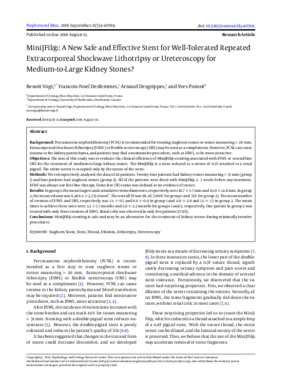 (PDF) MiniJFil®: A New Safe and Effective Stent for Well-Tolerated ...