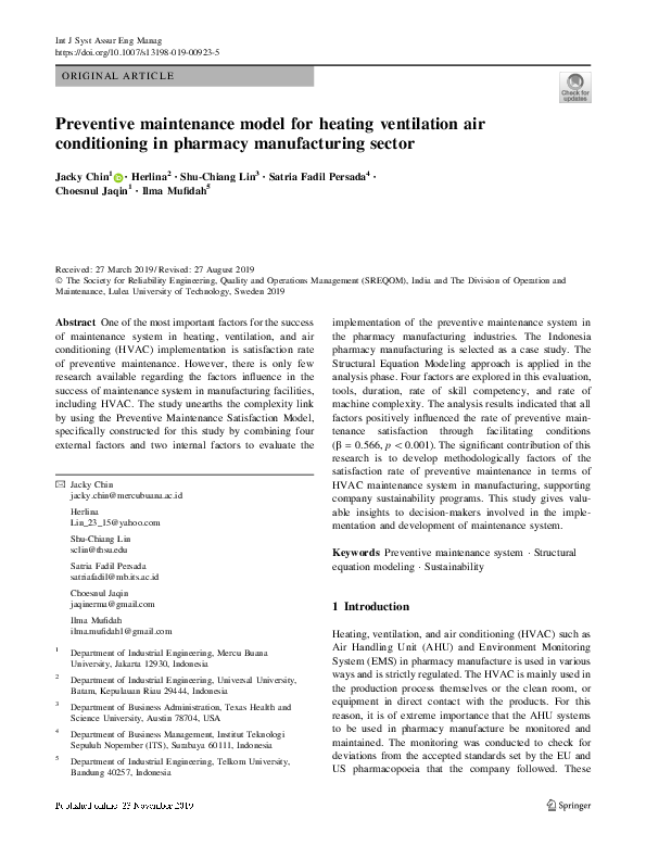 (PDF) Preventive maintenance model for heating ventilation air ...