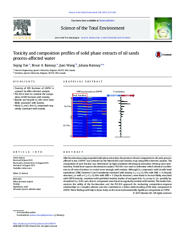 (PDF) Toxicity and composition profiles of solid phase extracts of oil ...