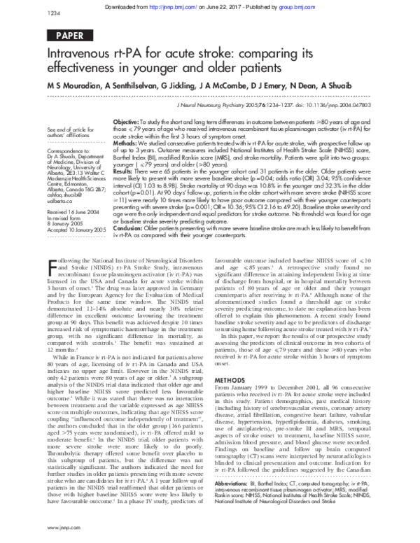 (PDF) Intravenous rt-PA for acute stroke: comparing its effectiveness ...