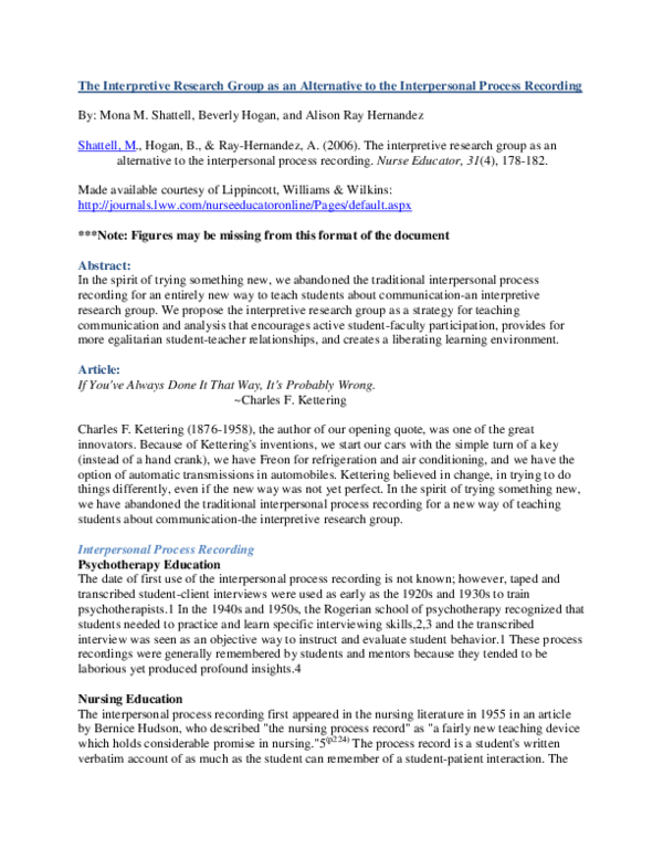 (PDF) The Interpretive Research Group as an Alternative to the ...