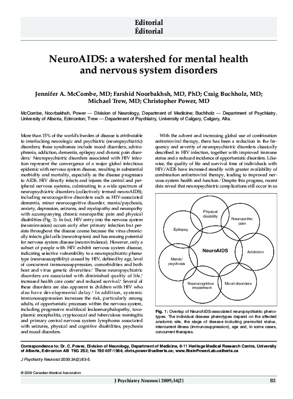 (PDF) NeuroAIDS: a watershed for mental health and nervous system ...