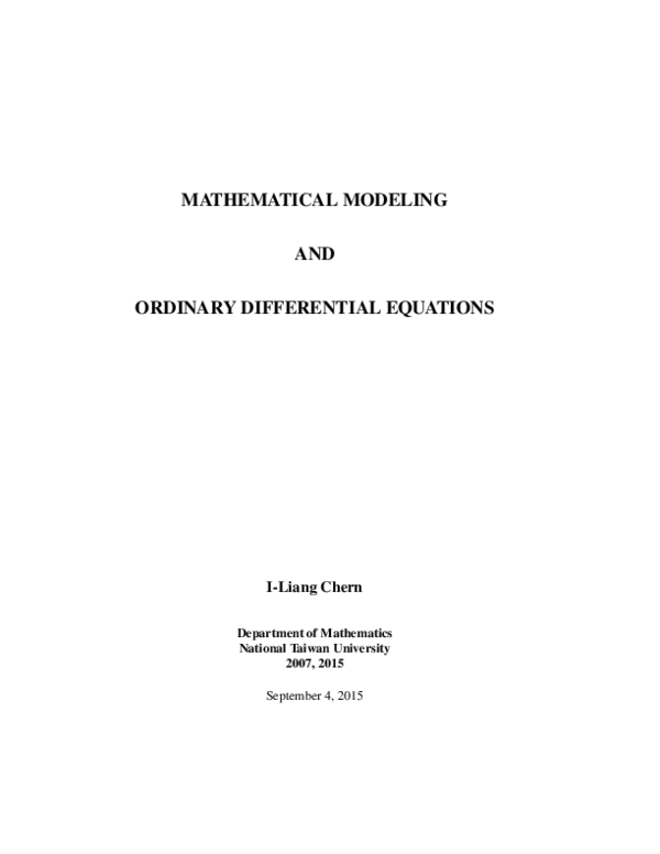 (PDF) Mathematical Modeling and Ordinary Differential Equations