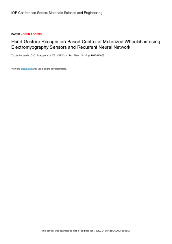 (PDF) Hand Gesture Recognition-Based Control of Motorized Wheelchair using Electromyography ...