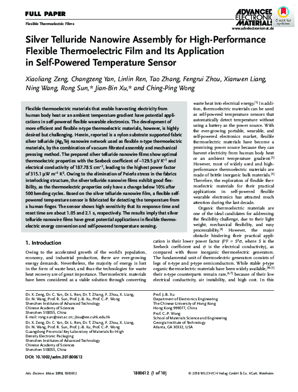 (PDF) Silver Telluride Nanowire Assembly for High-Performance Flexible ...