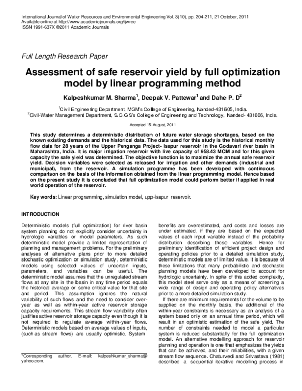 (PDF) Optimizing Safe Yield of a Major Reservoir