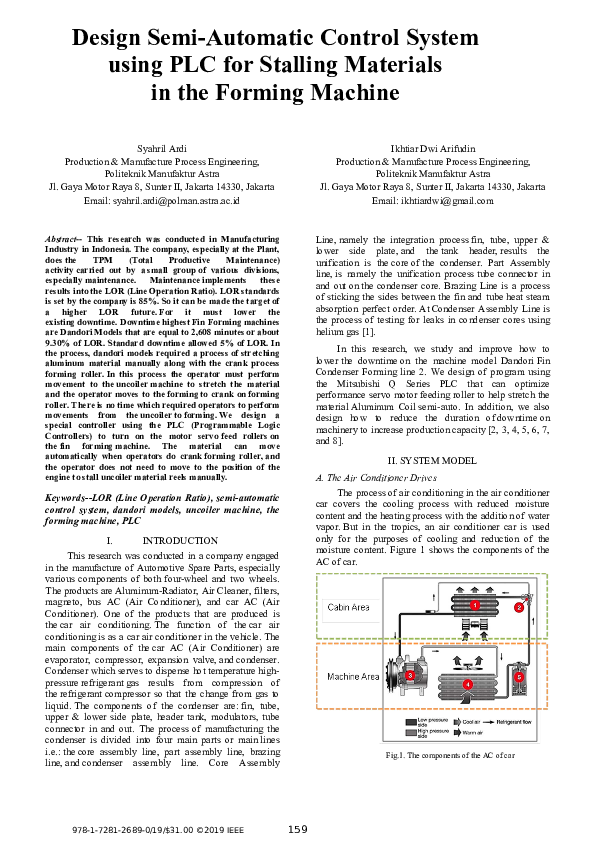 (PDF) Design Semi-Automatic Control System using PLC for Stalling Materials in the Forming ...
