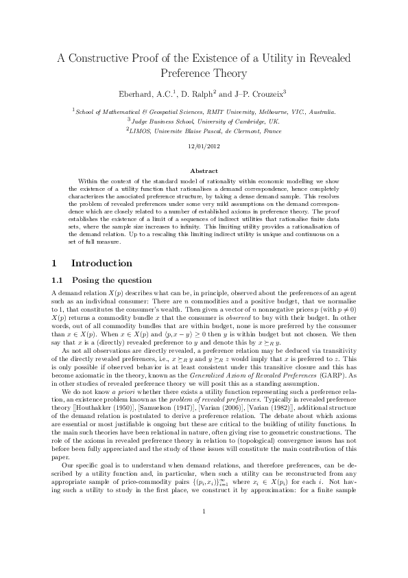(PDF) A Constructive Proof of the Existence of a Utility in Revealed Preference Theory