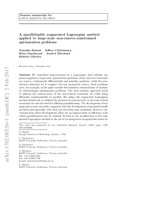 Pdf A Parallelizable Augmented Lagrangian Method Applied To Large Scale Non Convex Constrained