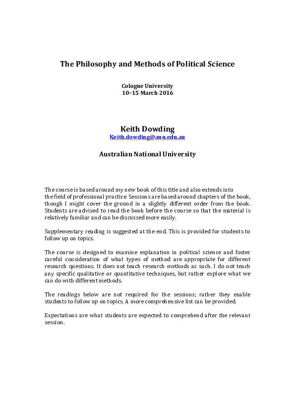 (PDF) The Philosophy and Methods of Political Science