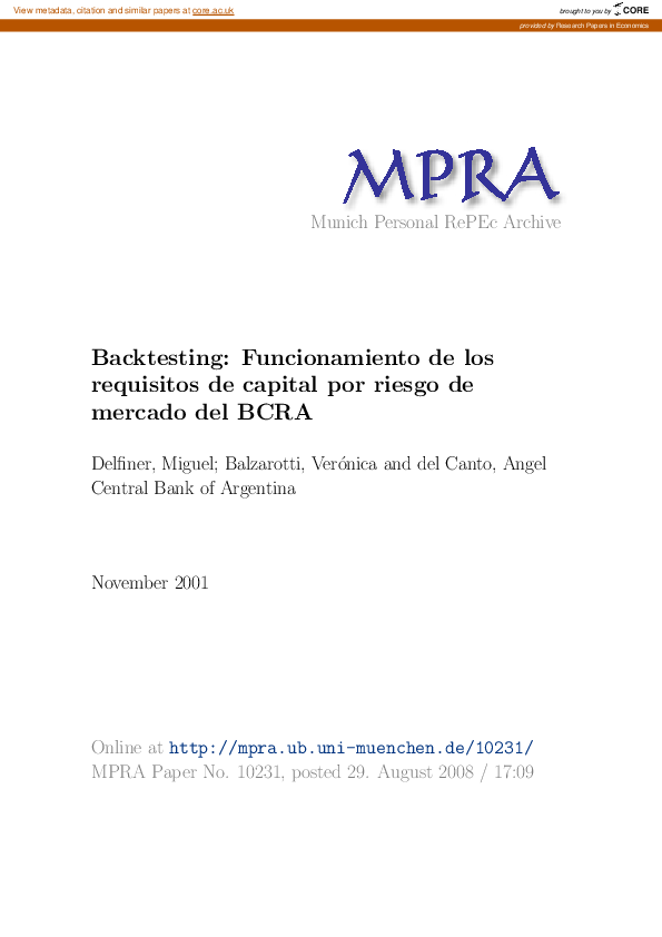 (PDF) Backtesting: Funcionamiento de los requisitos de capital por ...