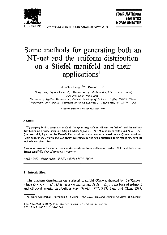 Pdf Some Methods For Generating Both An Nt Net And The Uniform Distribution On A Stiefel