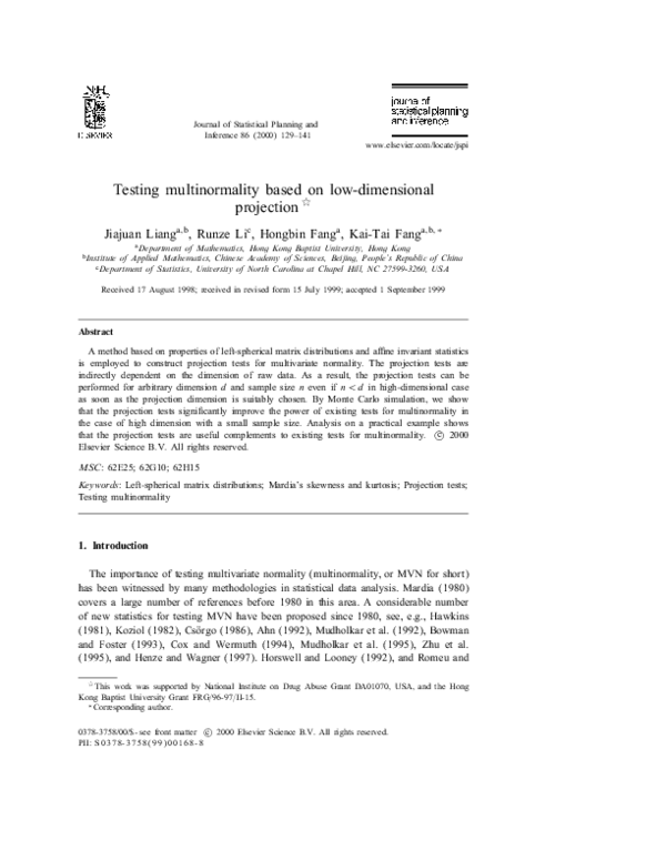 (PDF) Testing multinormality based on low-dimensional projection