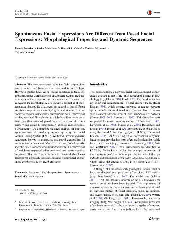 (PDF) Spontaneous Facial Expressions Are Different from Posed Facial ...