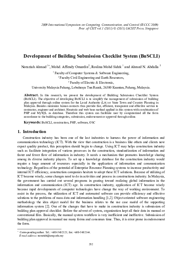 (PDF) Development of Building Submission Checklist System (BuSCLI)