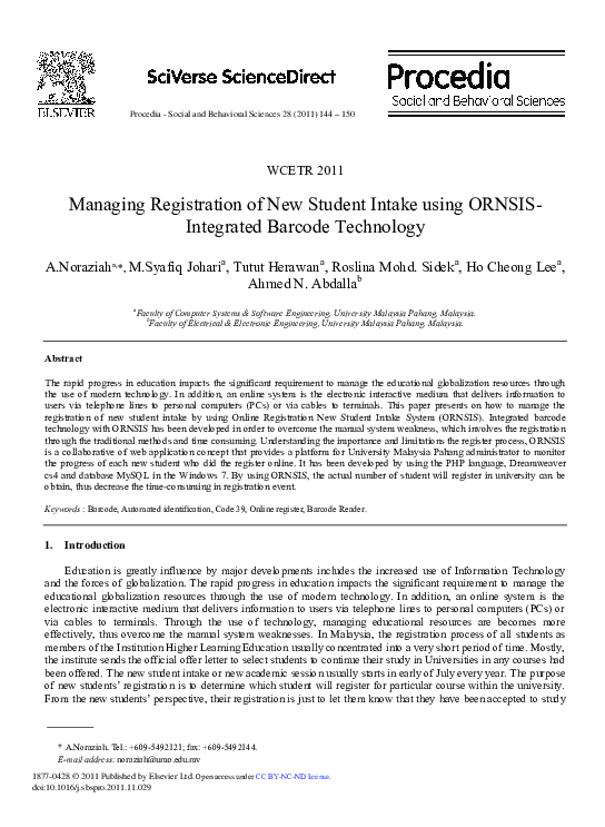 (PDF) Managing Registration of New Student Intake using ORNSIS ...