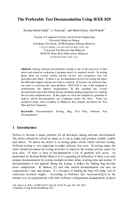 (PDF) The Preferable Test Documentation Using IEEE 829