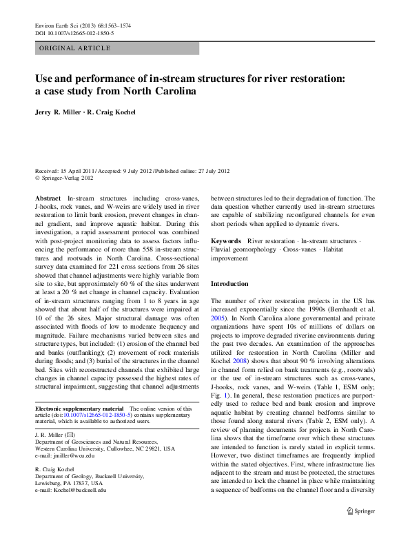 (PDF) Use and performance of in-stream structures for river restoration ...