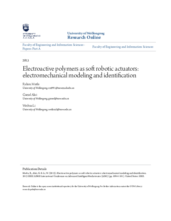 (PDF) Electroactive polymers as soft robotic actuators: Electromechanical modeling and ...