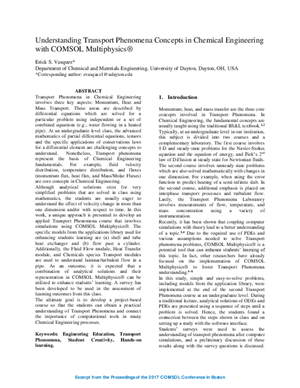 (PDF) Understanding Transport Phenomena Concepts in Chemical ...