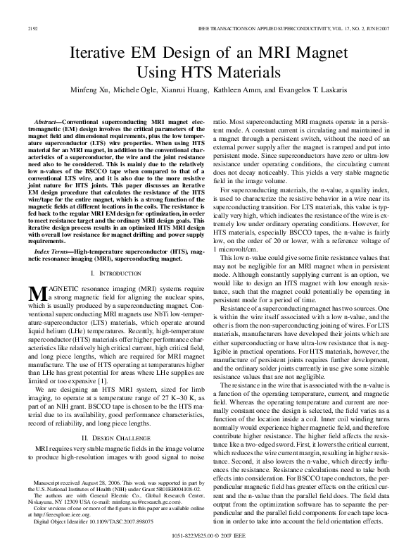 (PDF) Iterative EM Design of an MRI Magnet Using HTS Materials
