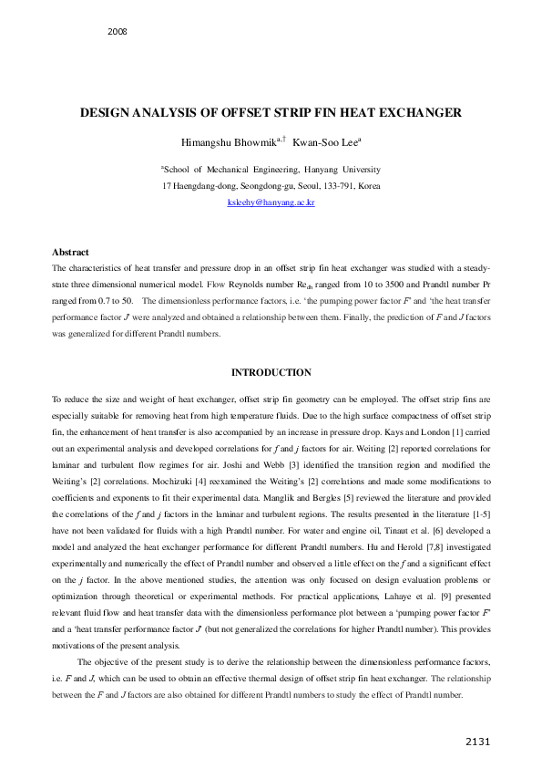 (PDF) Design Analysis of Offset Strip Fin Heat Exchanger