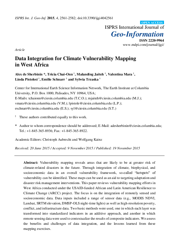 (PDF) Data Integration for Climate Vulnerability Mapping in West Africa