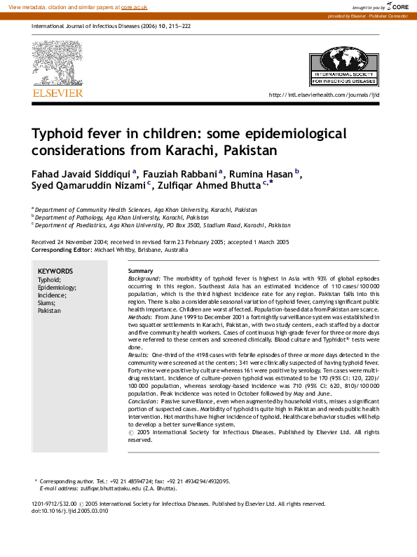 (PDF) Typhoid fever in children: some epidemiological considerations ...