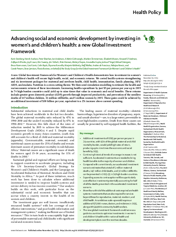 (PDF) Advancing social and economic development by investing in women's ...