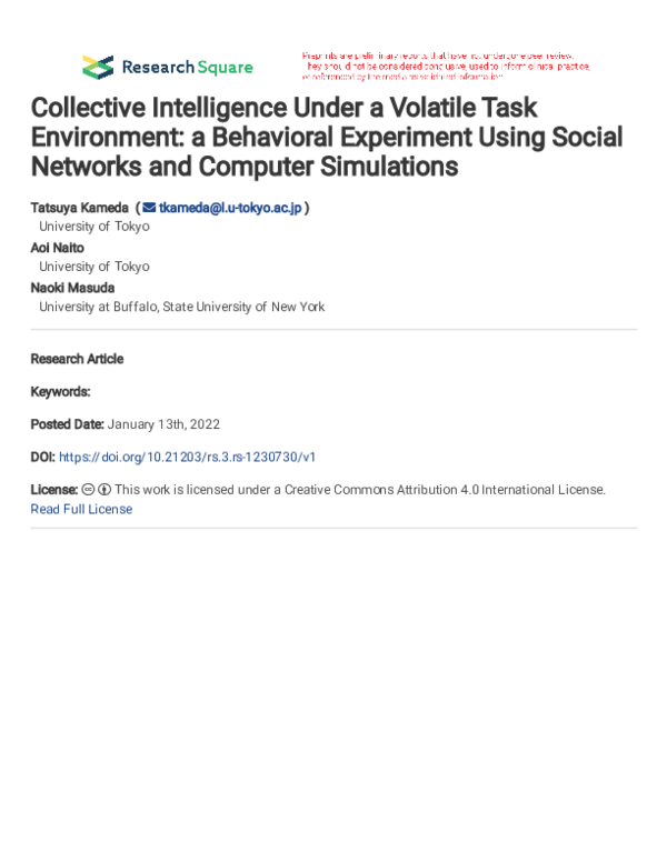 (PDF) Collective Intelligence Under a Volatile Task Environment: a ...