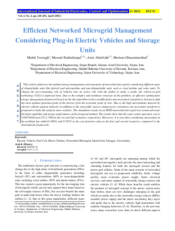 (PDF) Efficient Networked Microgrid Management Considering Plug-in Electric Vehicles and Storage ...