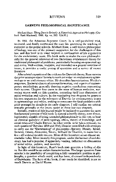 (PDF) Darwin's Philosophical Significance Michael Ruse: Taking Darwin ...