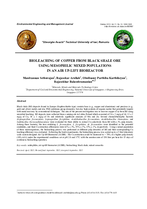 (PDF) Bioleaching of Copper from Black Shale Ore Using Mesophilic Mixed ...