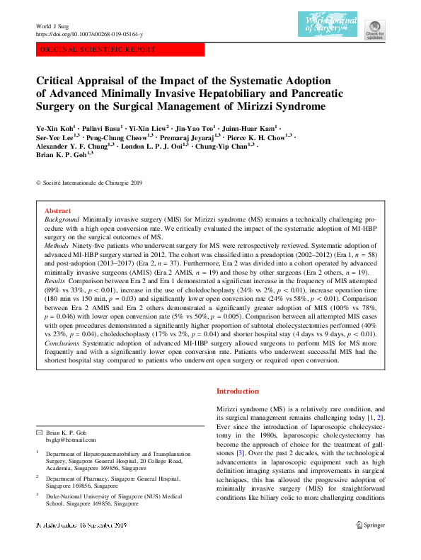 (PDF) Critical Appraisal of the Impact of the Systematic Adoption of Advanced Minimally Invasive ...