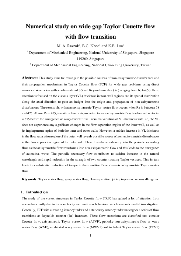 (PDF) Numerical study on wide gap Taylor Couette flow with flow transition