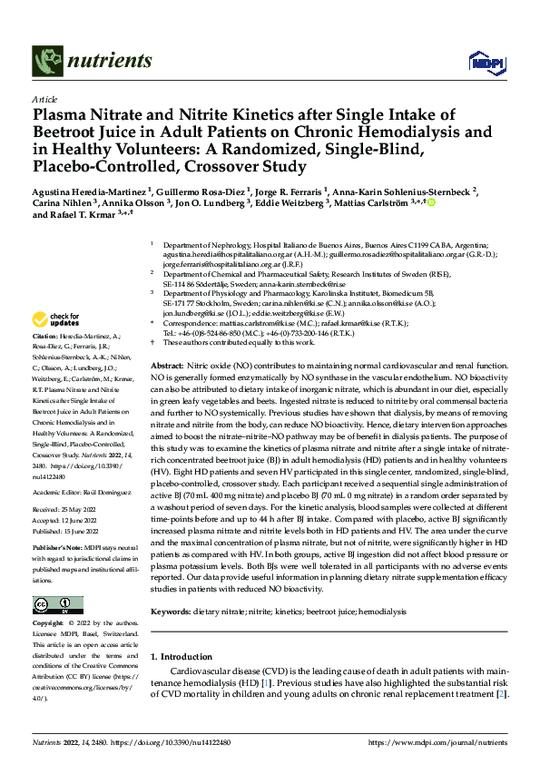 (PDF) Plasma Nitrate and Nitrite Kinetics after Single Intake of ...