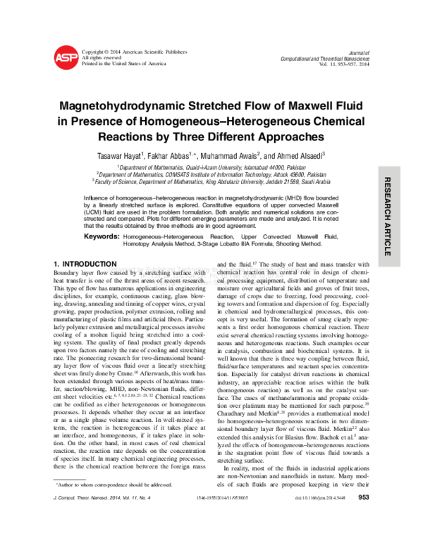(PDF) Magnetohydrodynamic Stretched Flow of Maxwell Fluid in Presence ...