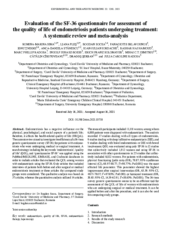 (PDF) Evaluation of the SF‑36 questionnaire for assessment of the ...