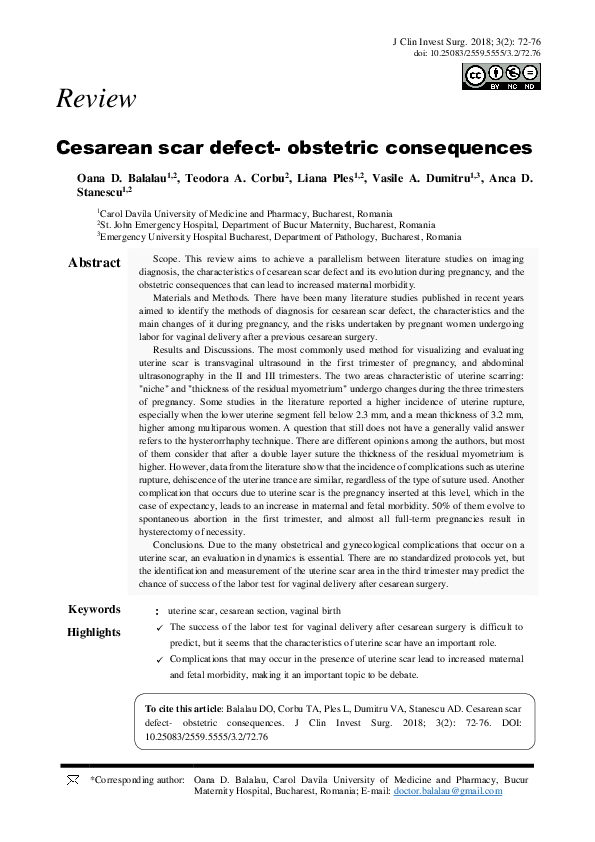 (PDF) Cesarean scar defect- obstetric consequences