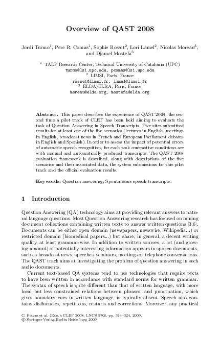 (PDF) Overview of QAST 2008
