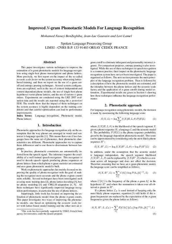 (PDF) Improved n-gram phonotactic models for language recognition
