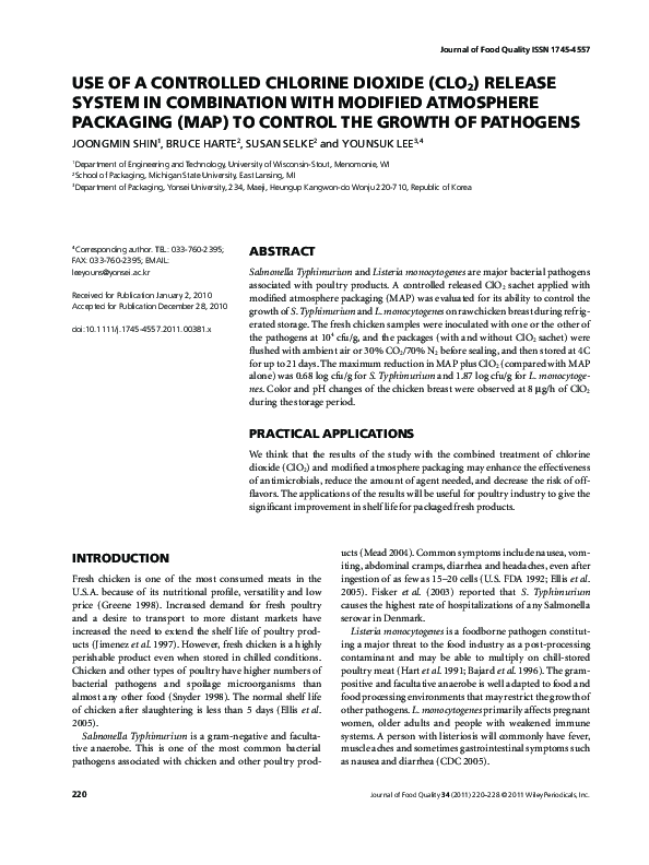(PDF) Use of a Controlled Chlorine Dioxide (CLO2) Release System in ...