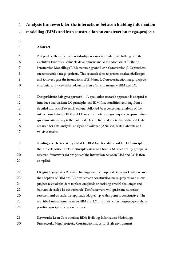 (PDF) Analysis framework for the interactions between building information modelling (BIM) and ...