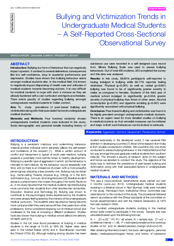(PDF) Bullying and Victimization Trends in Undergraduate Medical Students - A Self-Reported ...
