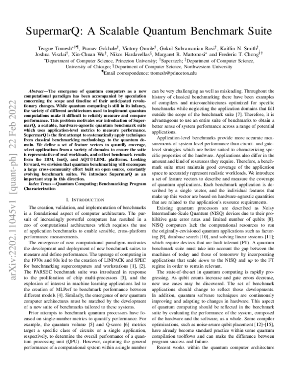 (PDF) SupermarQ: A Scalable Quantum Benchmark Suite