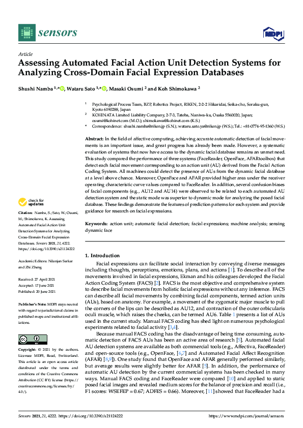 Pdf Assessing Automated Facial Action Unit Detection Systems For Analyzing Cross Domain Facial