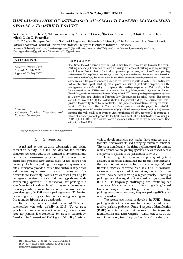 (PDF) Implementation of Rfid-Based Automated Parking Management System ...