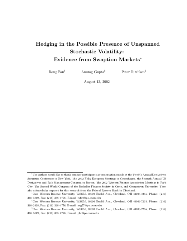 Pdf Hedging In The Possible Presence Of Unspanned Stochastic Volatility Evidence From