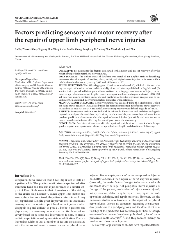 (PDF) Factors predicting sensory and motor recovery after the repair of ...
